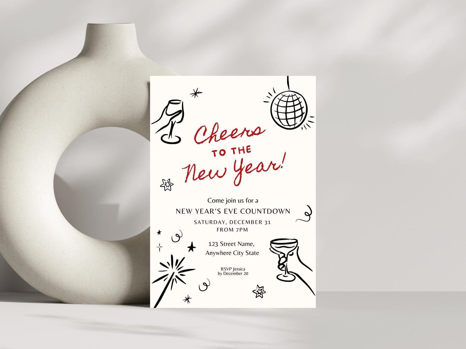 New Years Party Invitation Template, NYE Party Invite, Editable ...