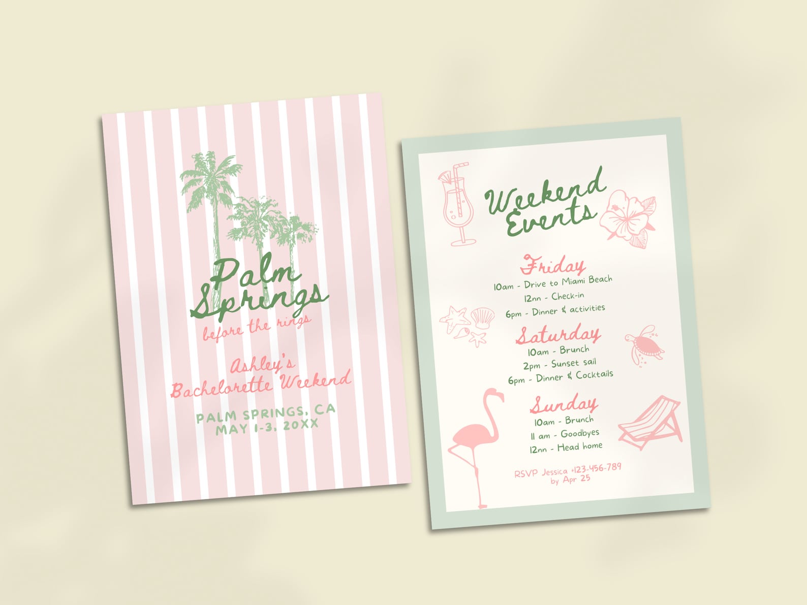 Palm Springs Bachelorette Invitation and Itinerary Template, Coastal ...