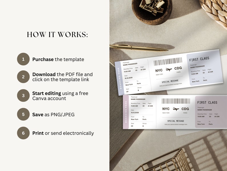 Editable Boarding Pass Template Customizable Airline Ticket Design ...