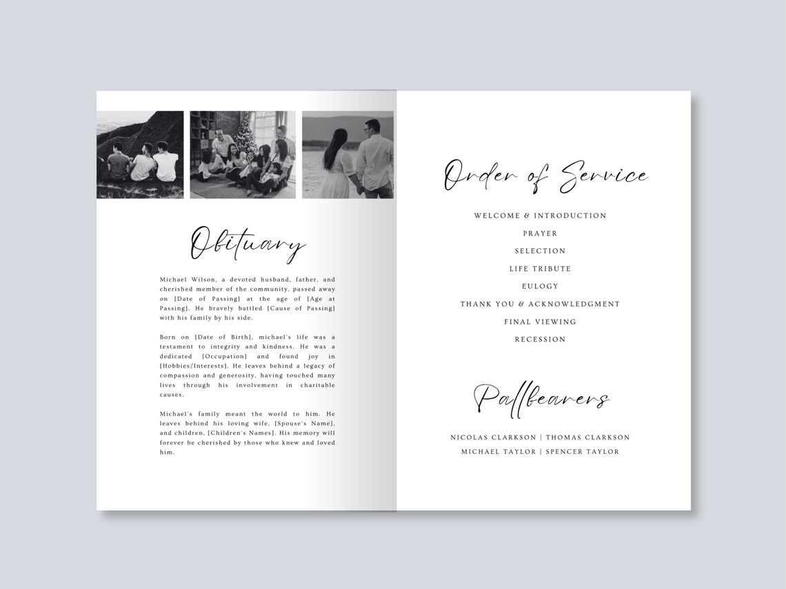 Simple Funeral Program Template, Minimalist Memorial Service, Printable ...