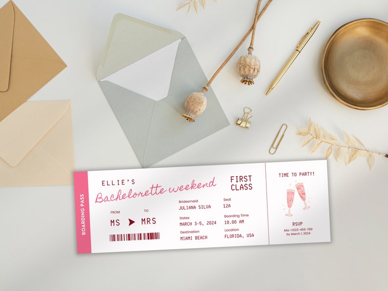 Editable Bachelorette Boarding Pass Template Customizable Airline ...