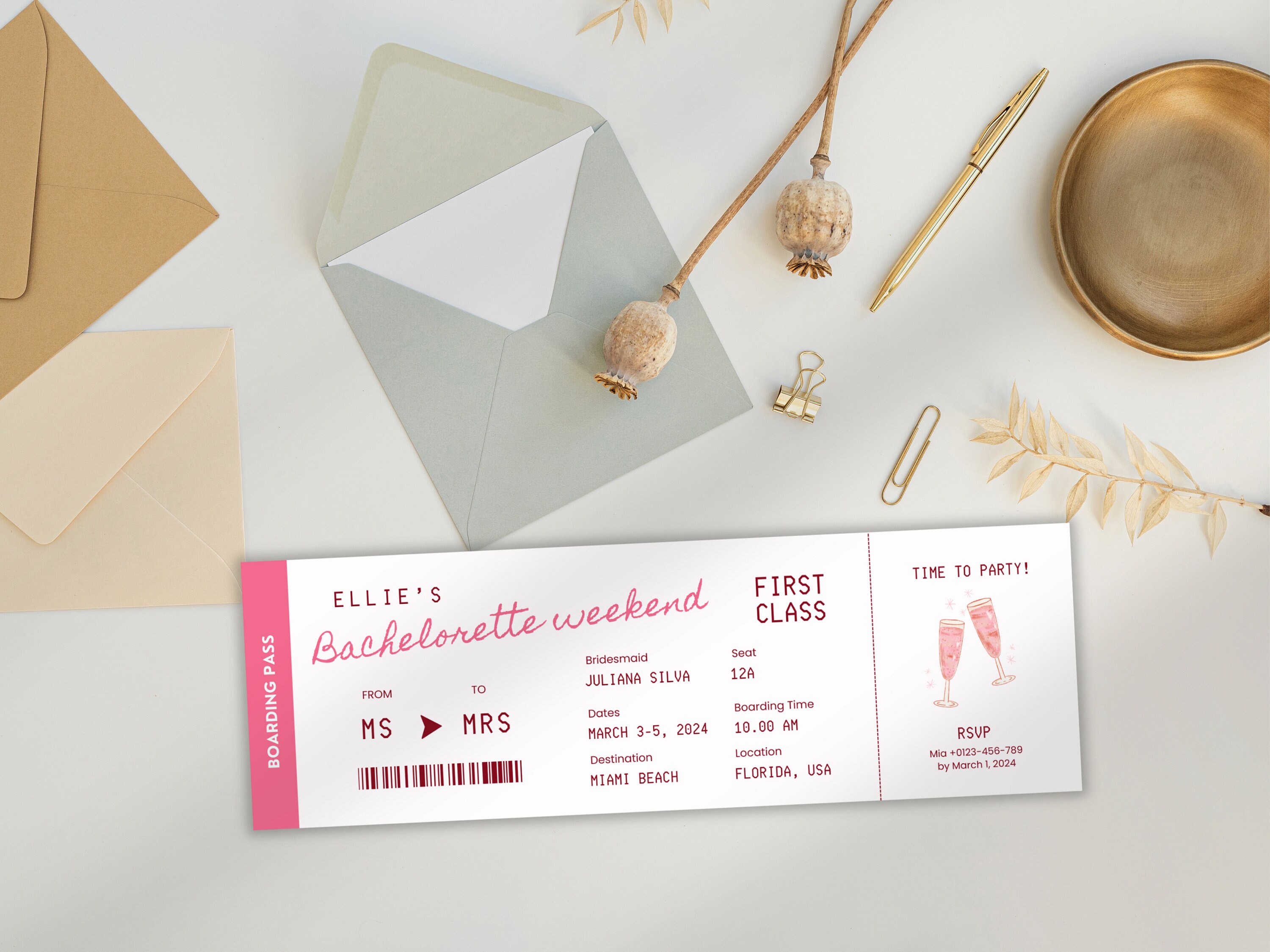 Editable Bachelorette Boarding Pass Template Customizable Airline ...