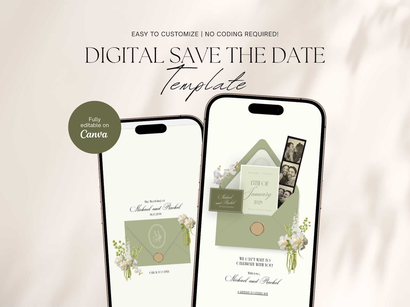 Sage Green Wedding Save the Date Template, Elegant Wedding Invitation ...