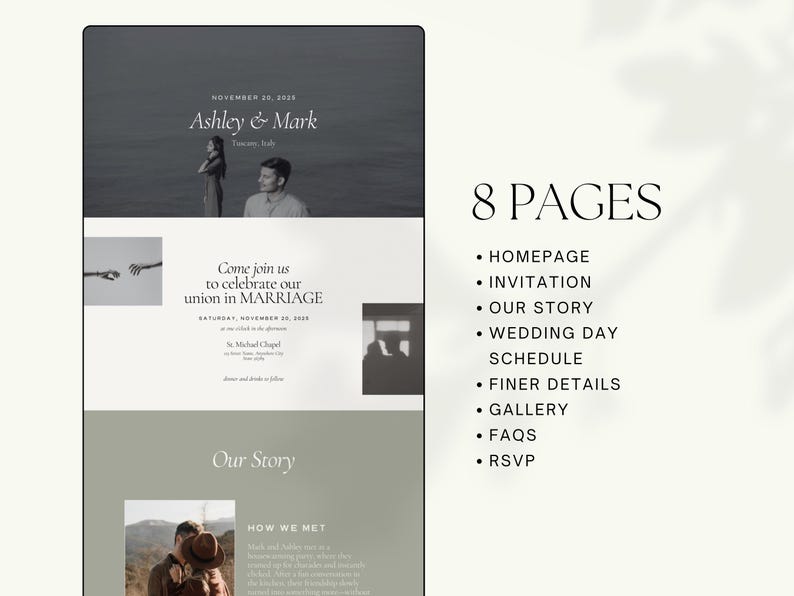 Wedding Website Template, Canva Website Template, Wedding RSVP, Digital ...