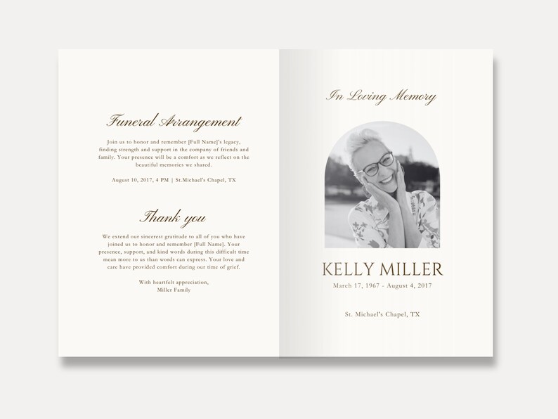 Printable Funeral Program Template Editable Funeral Thank You - Etsy