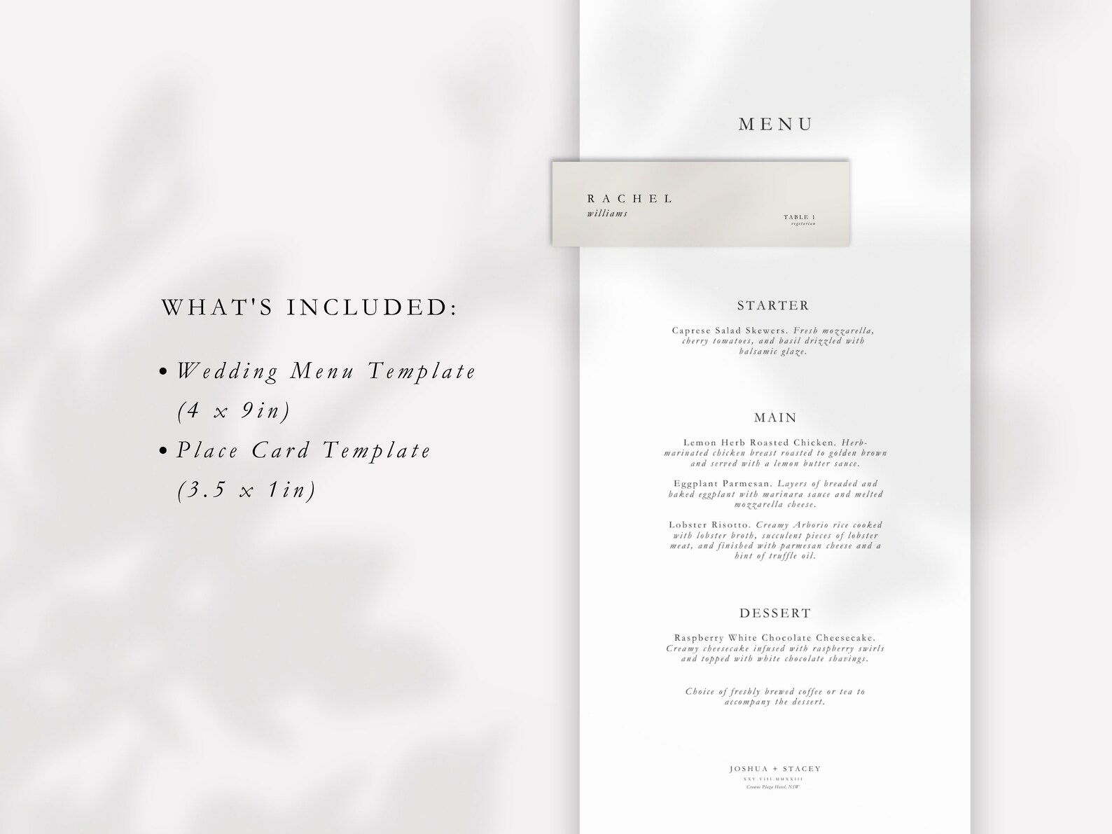 Printable Wedding Menu Template Wedding Dinner Menu Card - Etsy