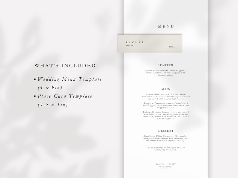Printable Wedding Menu Template Wedding Dinner Menu Card - Etsy