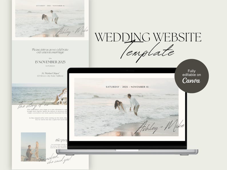 Wedding Website Template, Canva Website Template, Wedding RSVP, Digital ...