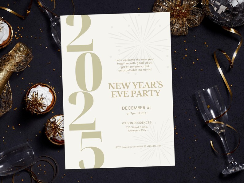Digital 2025 NYE Party Invite Template, Editable New Years Eve ...