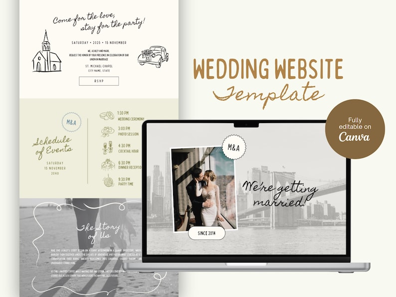 Canva Wedding Website Template, Digital Invitation, Wedding Timeline of ...