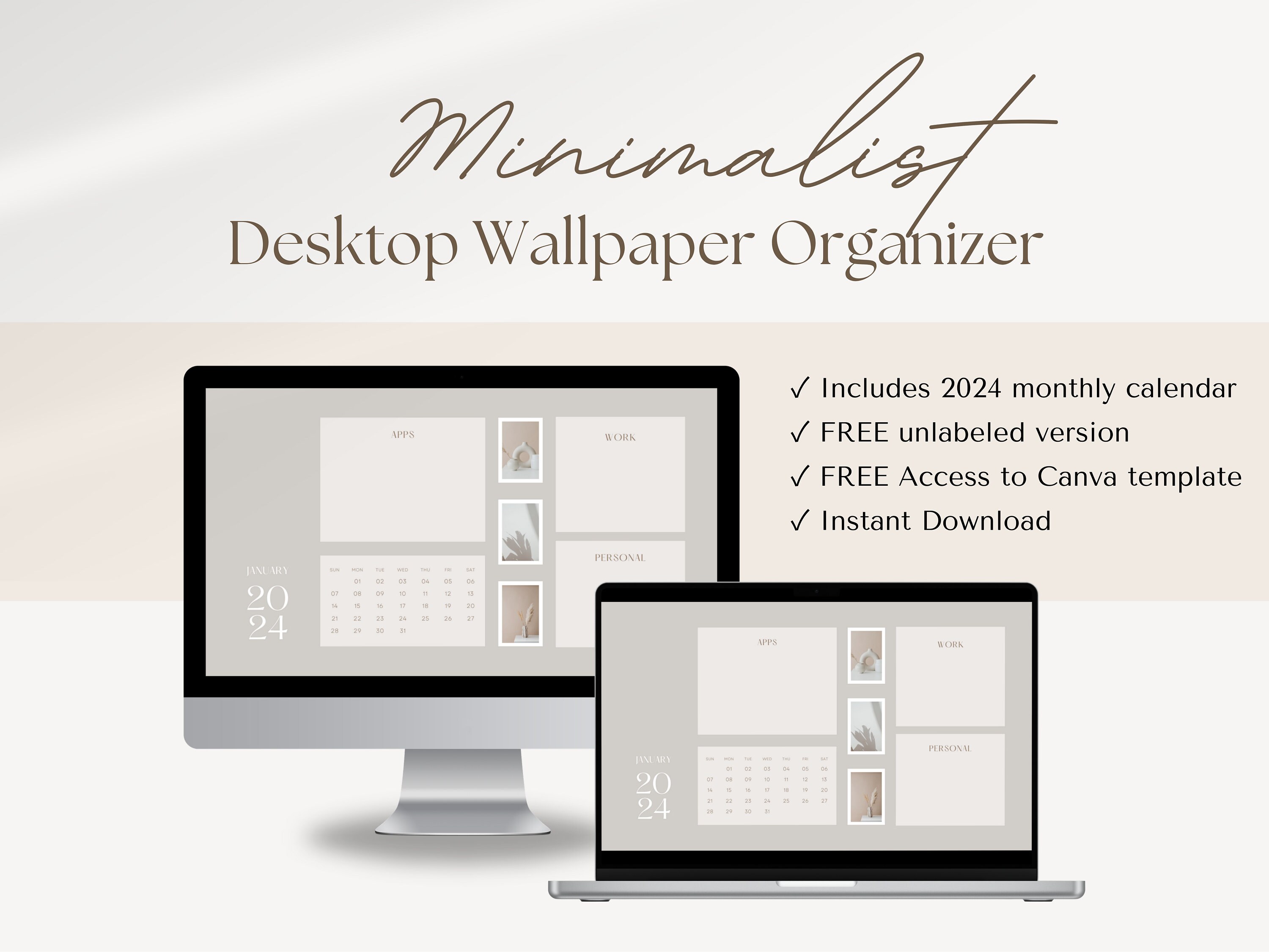 2024 Desktop Wallpaper Organizer 2024 Calendar, Minimalist Wallpaper ...