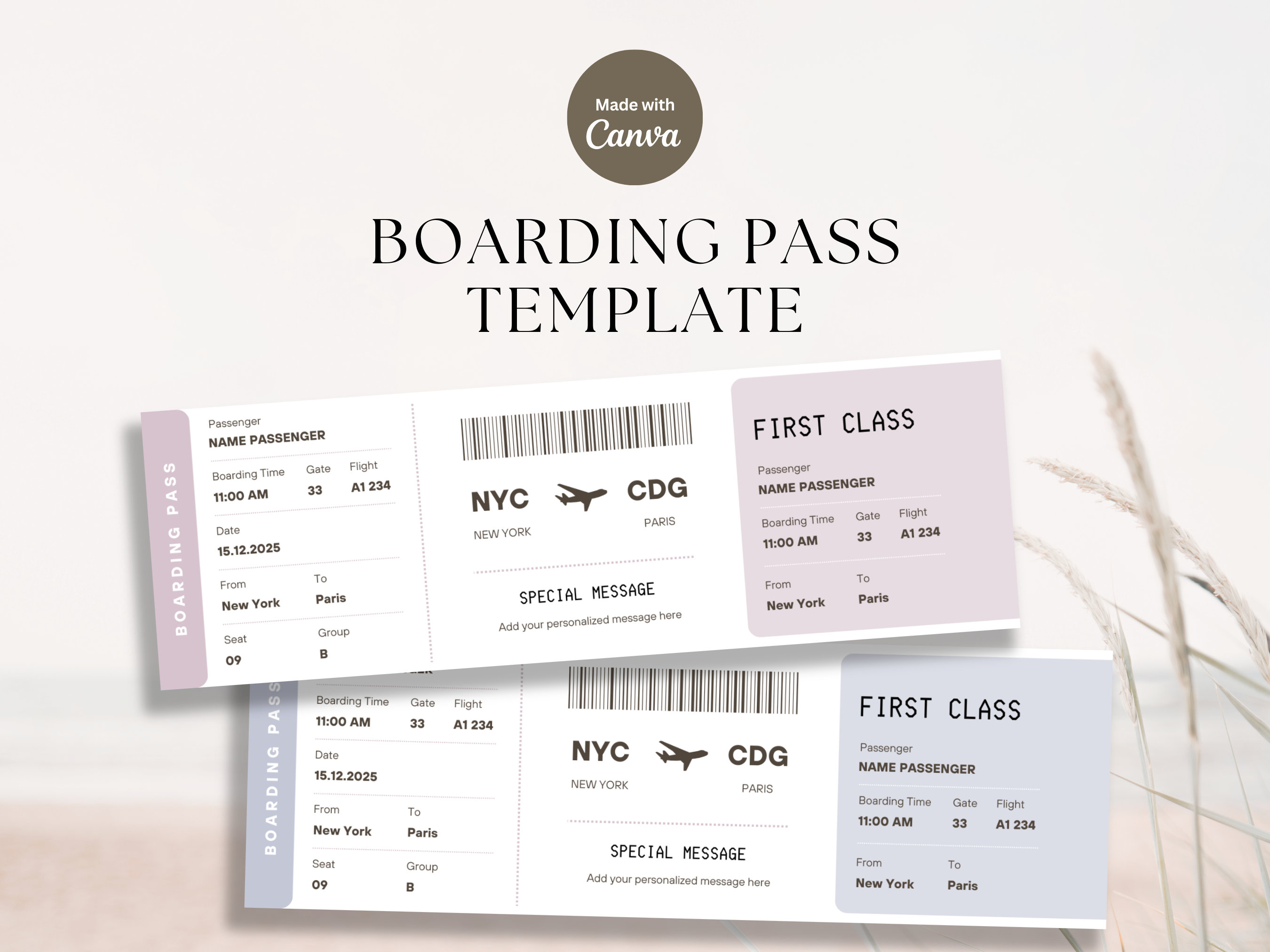 Editable Boarding Pass Template Customizable Airline Ticket Design ...