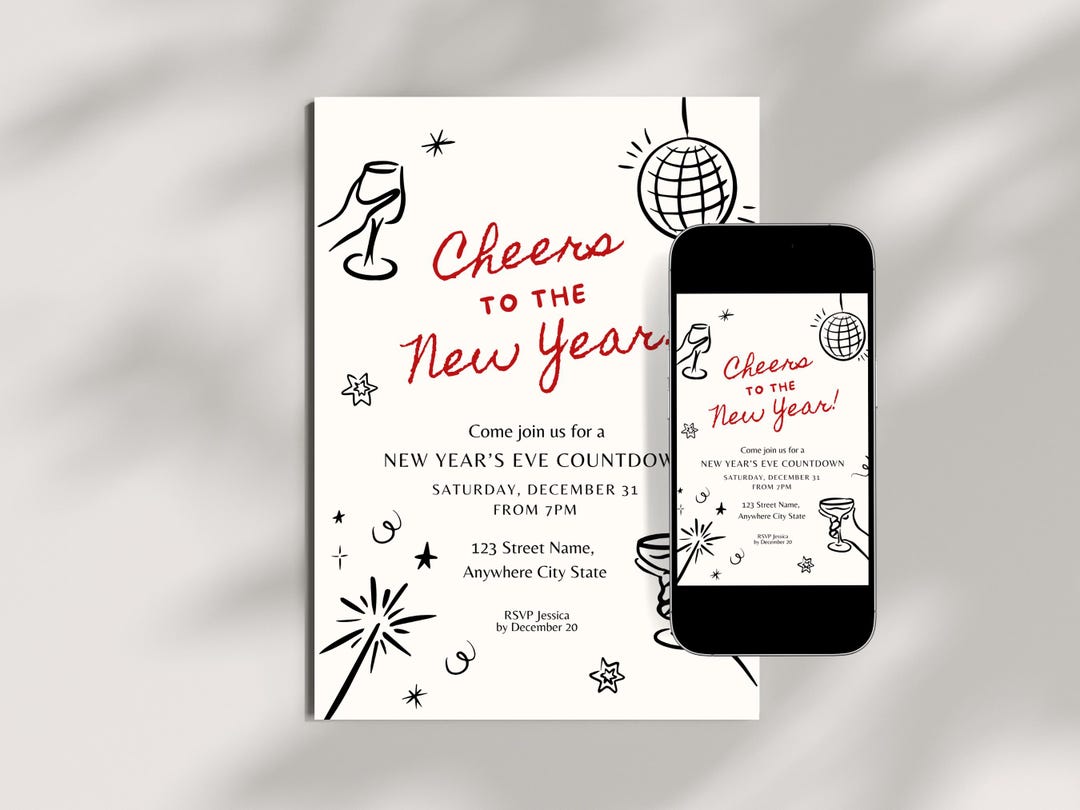 New Years Party Invitation Template, NYE Party Invite, Editable ...