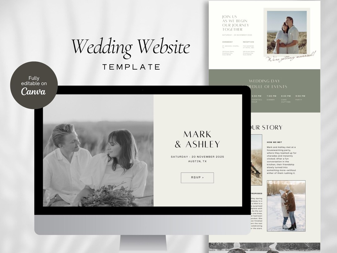 Canva Wedding Website Template, Aesthetic Wedding Website, Online RSVP ...