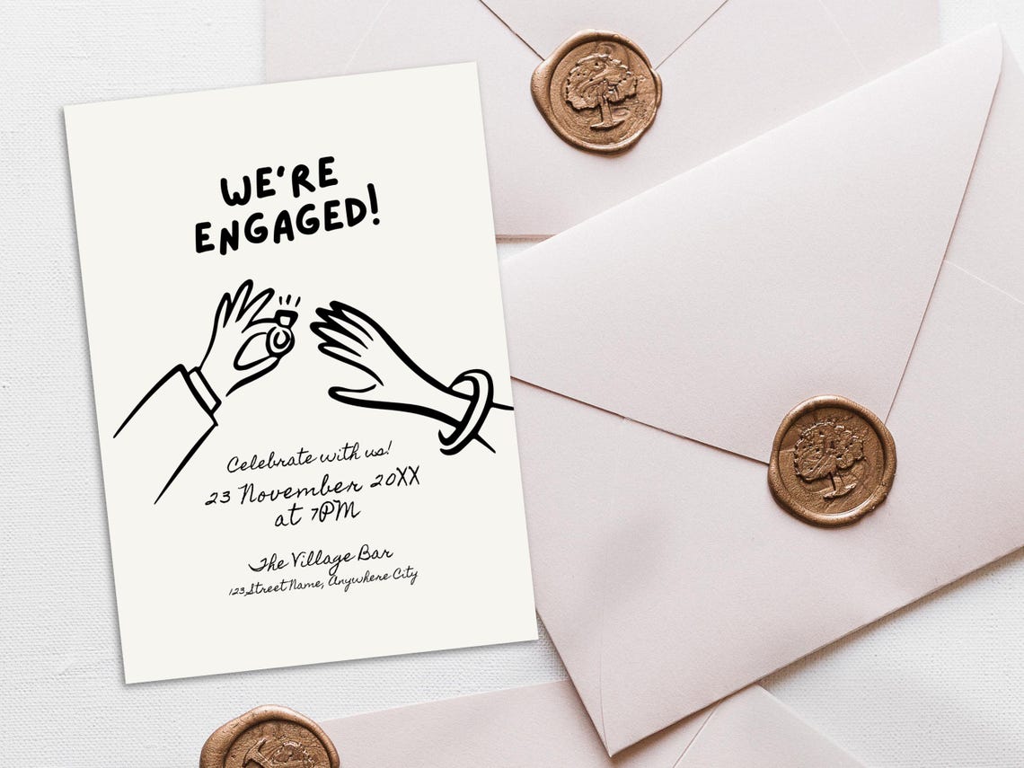 Hand Drawn Engagement Party Invitation Template, Editable Engagement ...