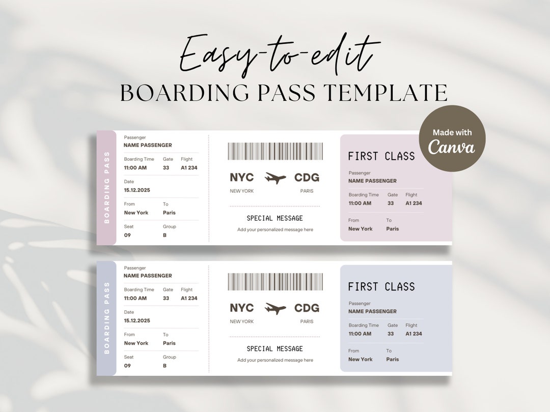 Editable Boarding Pass Template Customizable Airline Ticket Design ...