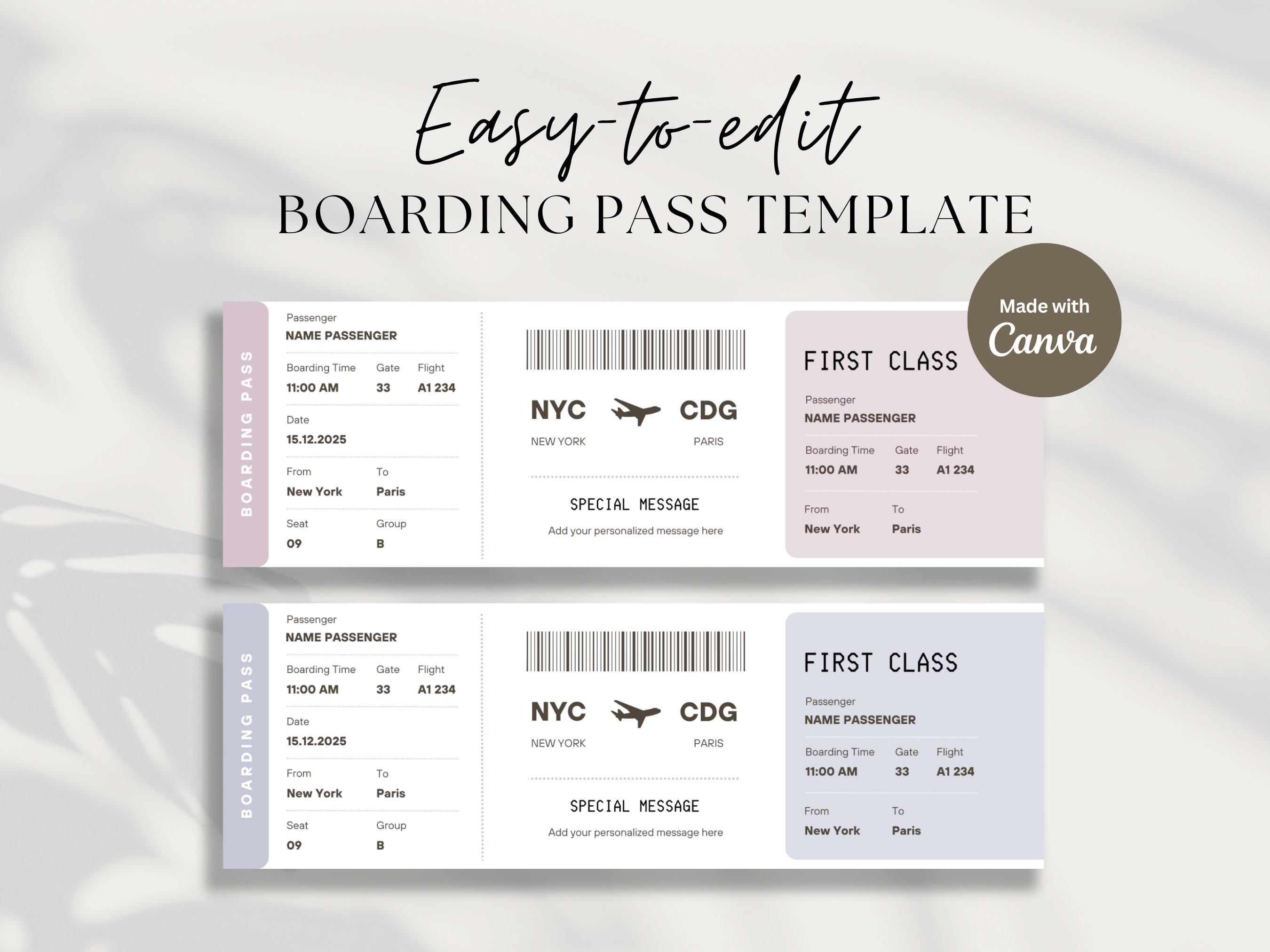 Editable Boarding Pass Template Customizable Airline Ticket Design ...