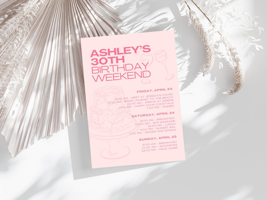 Editable Birthday Weekend Itinerary Template, Printable Birthday ...