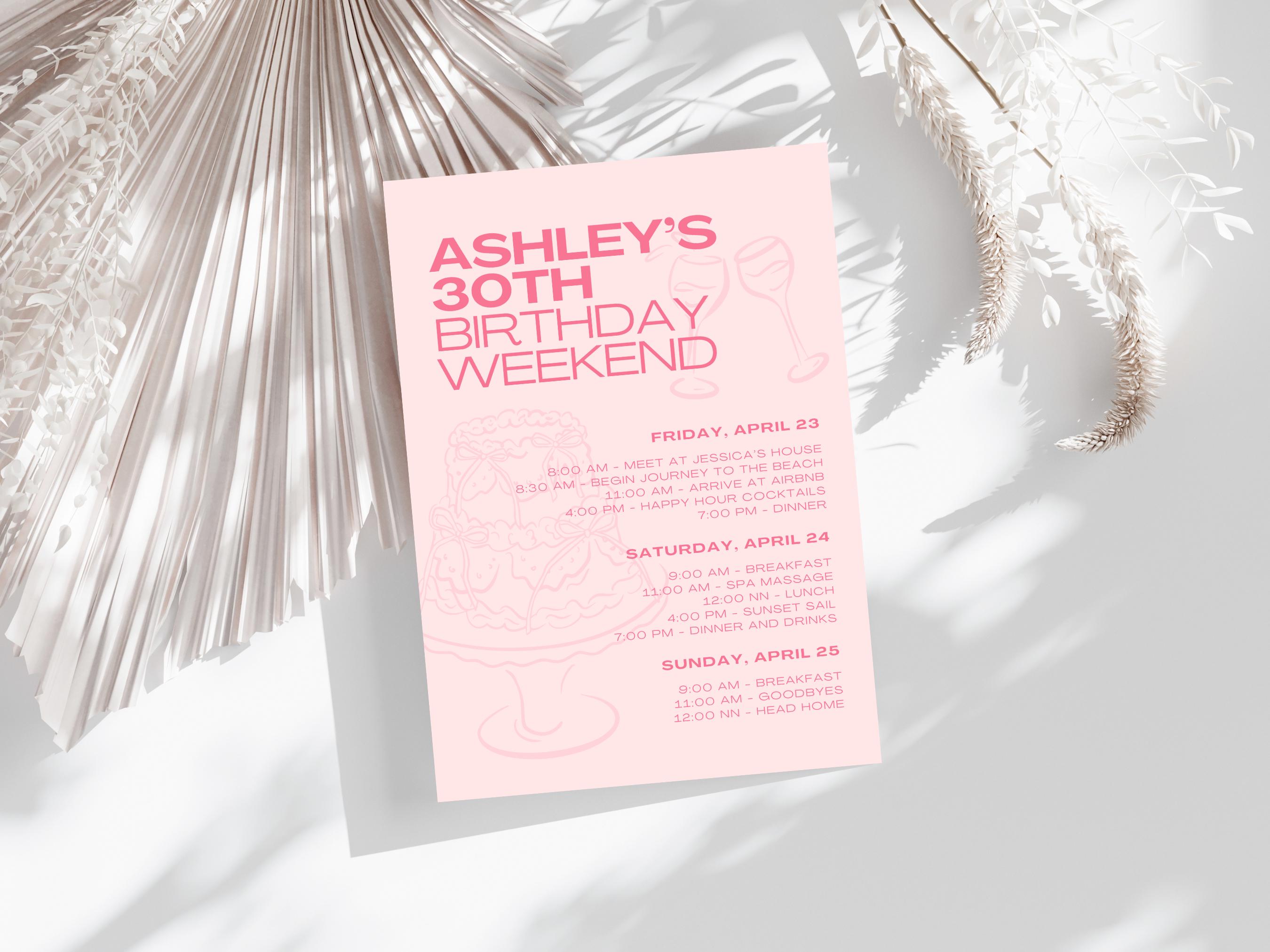 Editable Birthday Weekend Itinerary Template, Printable Birthday ...