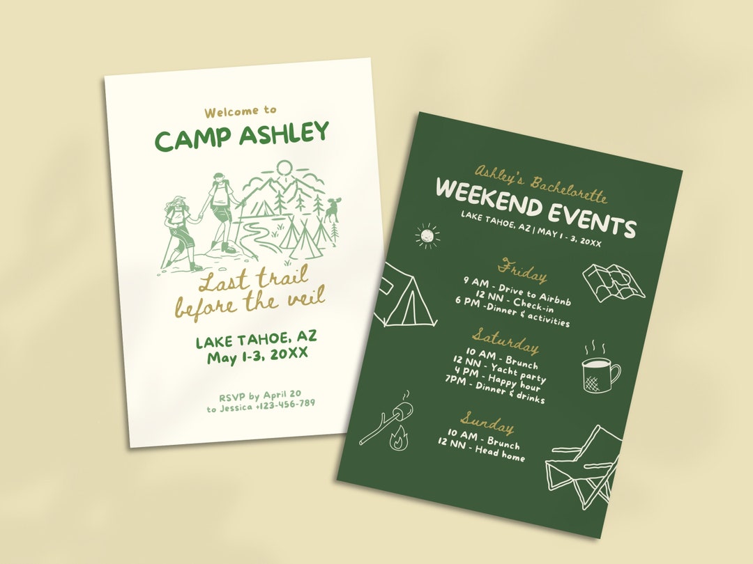 Camp Bachelorette Party Invitation and Itinerary Template Mountain ...