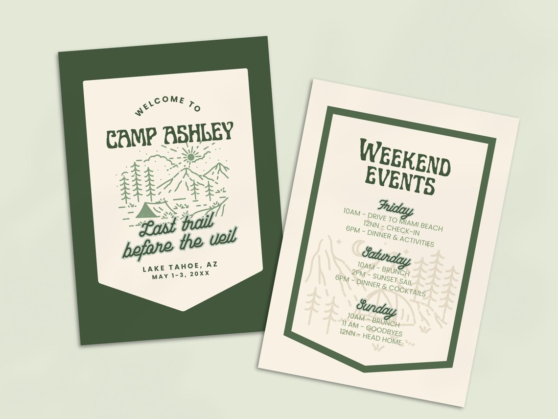 Camp Bachelorette Party Invitation and Itinerary Template Mountain ...