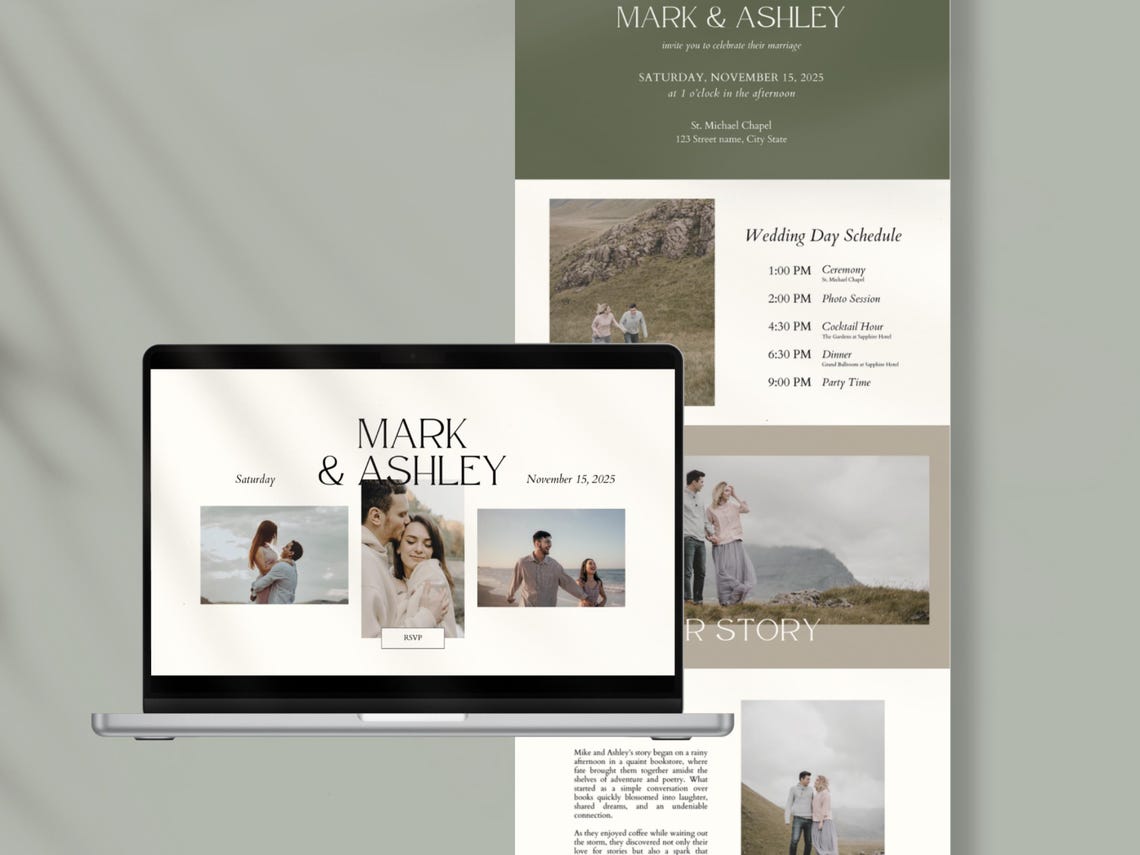 Canva Wedding Website Template, Aesthetic Wedding Website, Online RSVP ...