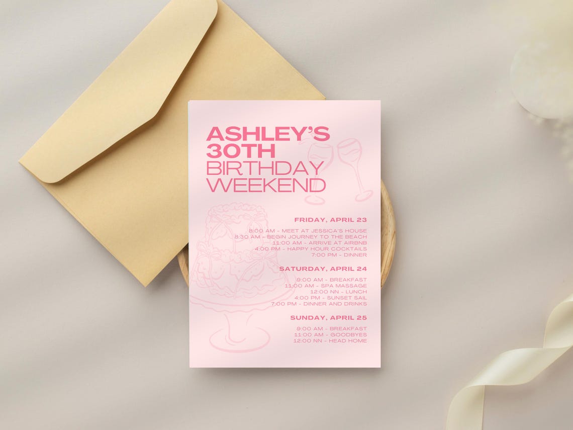 Editable Birthday Weekend Itinerary Template, Printable Birthday ...