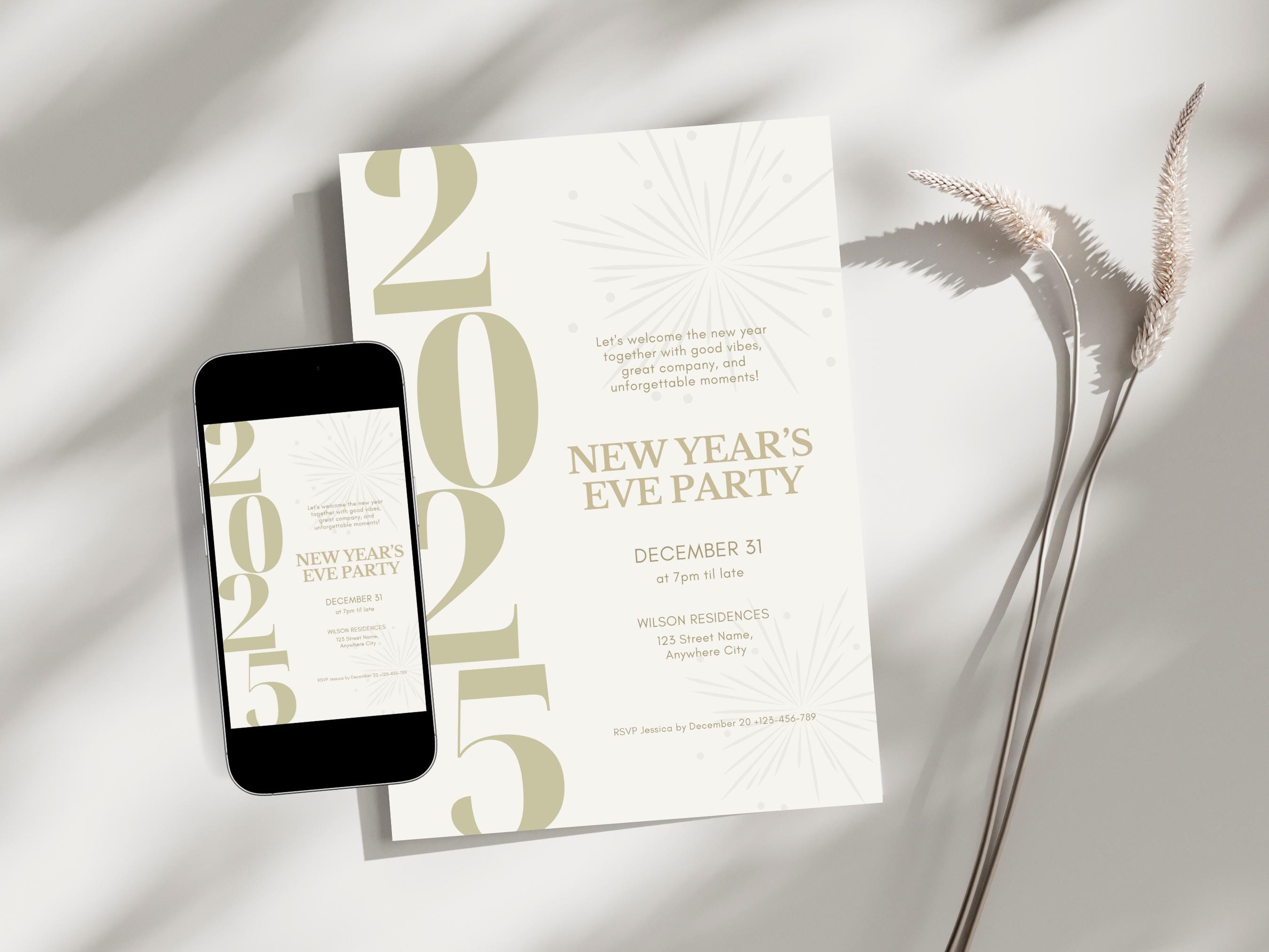 Digital 2025 NYE Party Invite Template, Editable New Years Eve ...