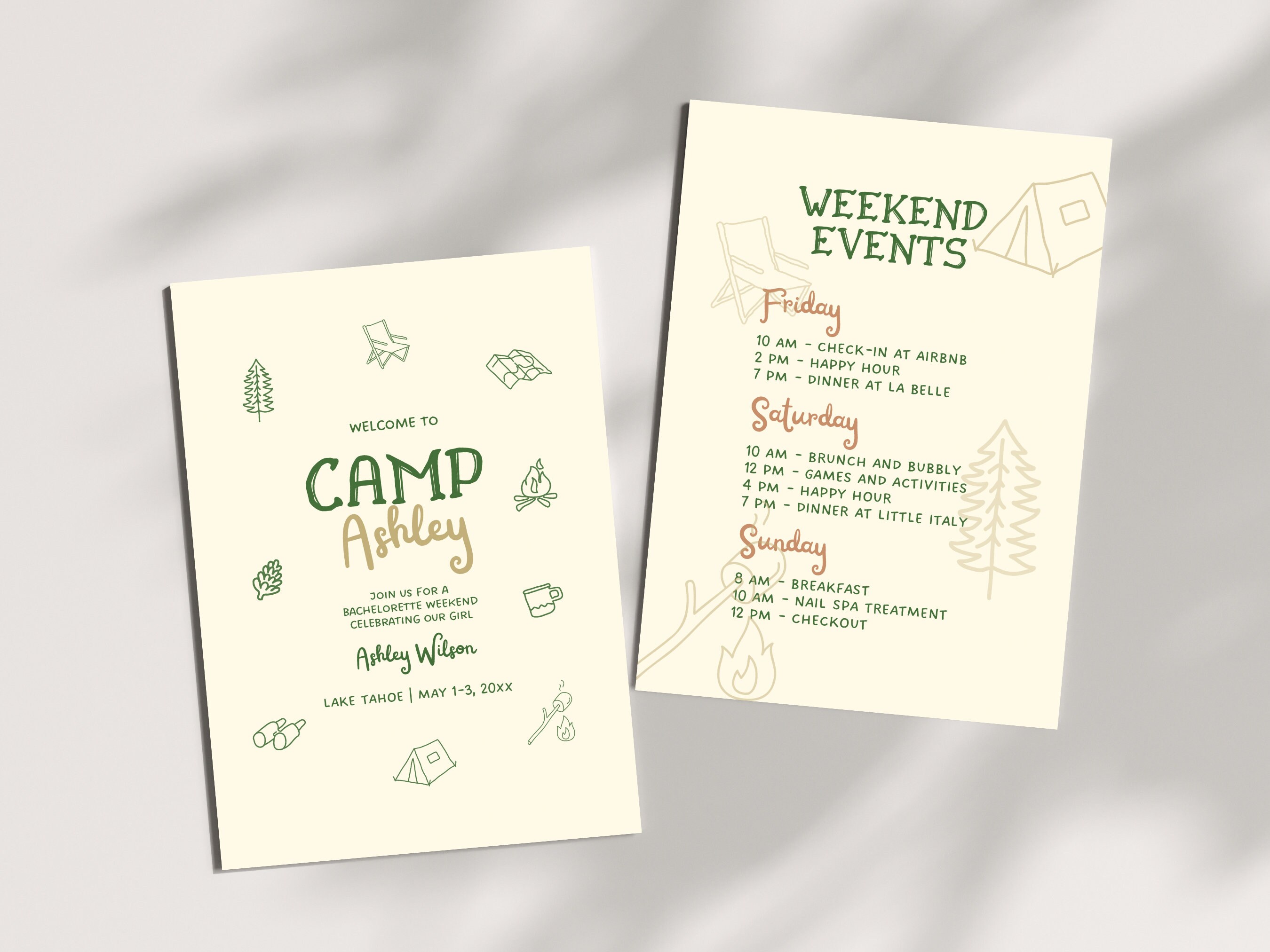 Camp Bachelorette Party Invitation and Itinerary Template Mountain ...