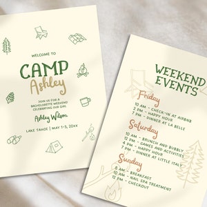 Camp Bachelorette Party Invitation and Itinerary Template Mountain ...