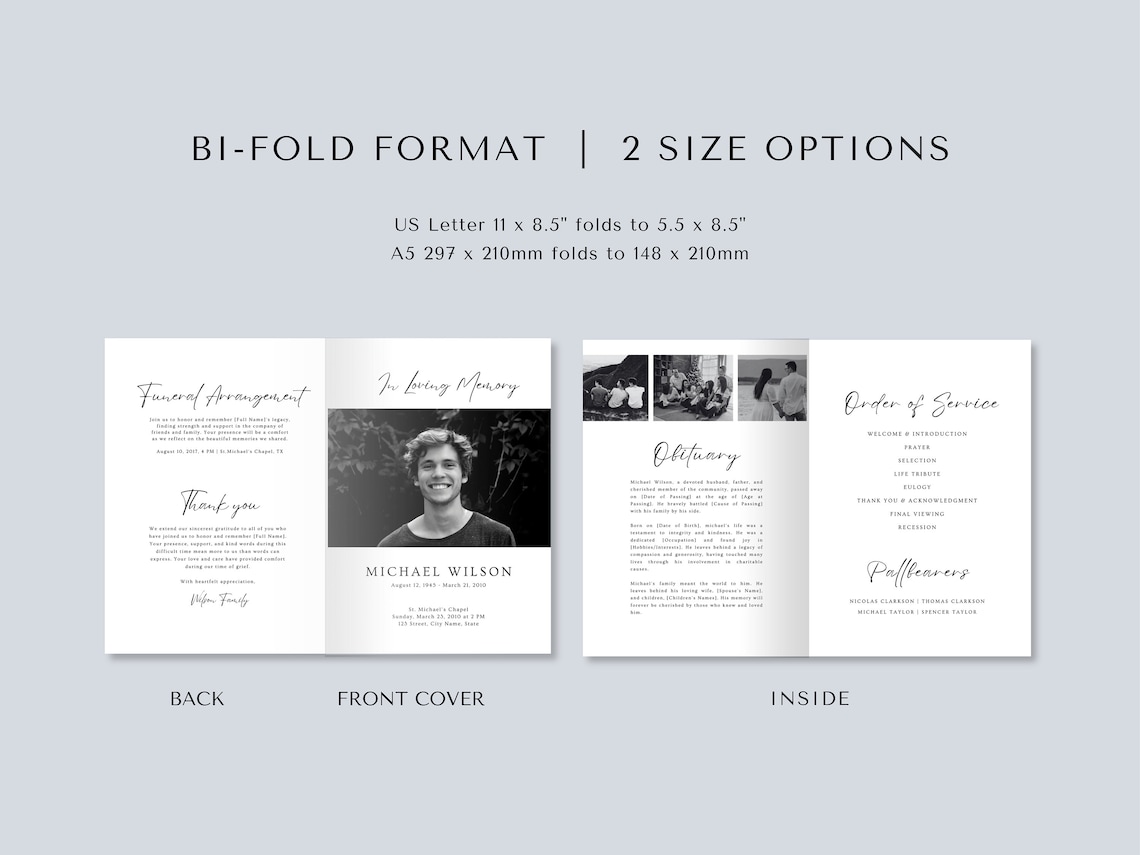 Simple Funeral Program Template, Minimalist Memorial Service, Printable ...