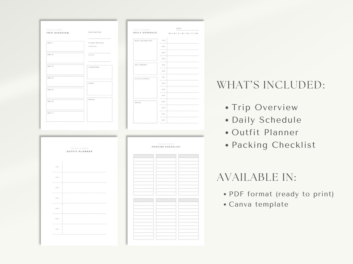 Printable Travel Planner Template, Printable Travel Itinerary ...