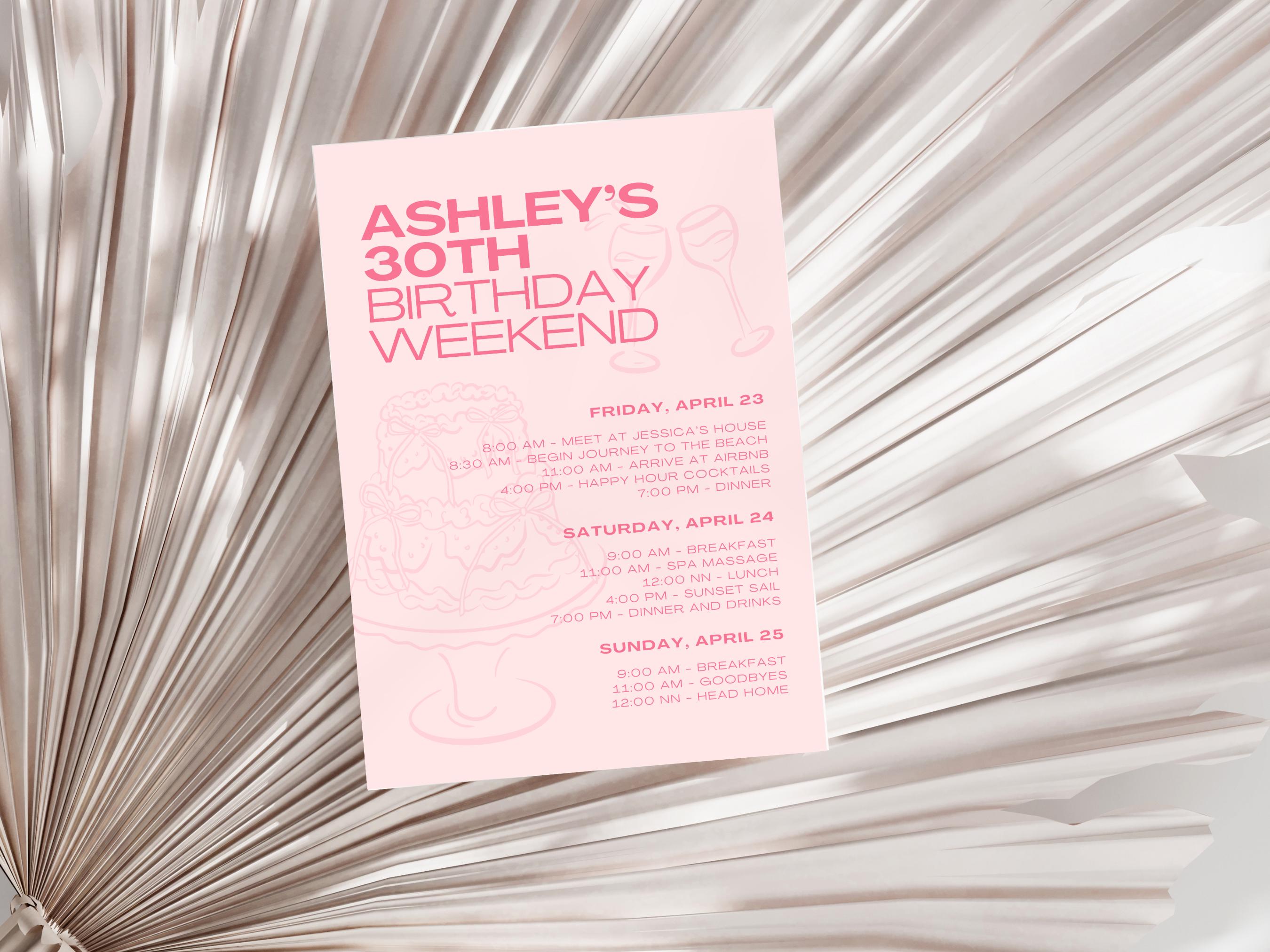 Editable Birthday Weekend Itinerary Template, Printable Birthday ...