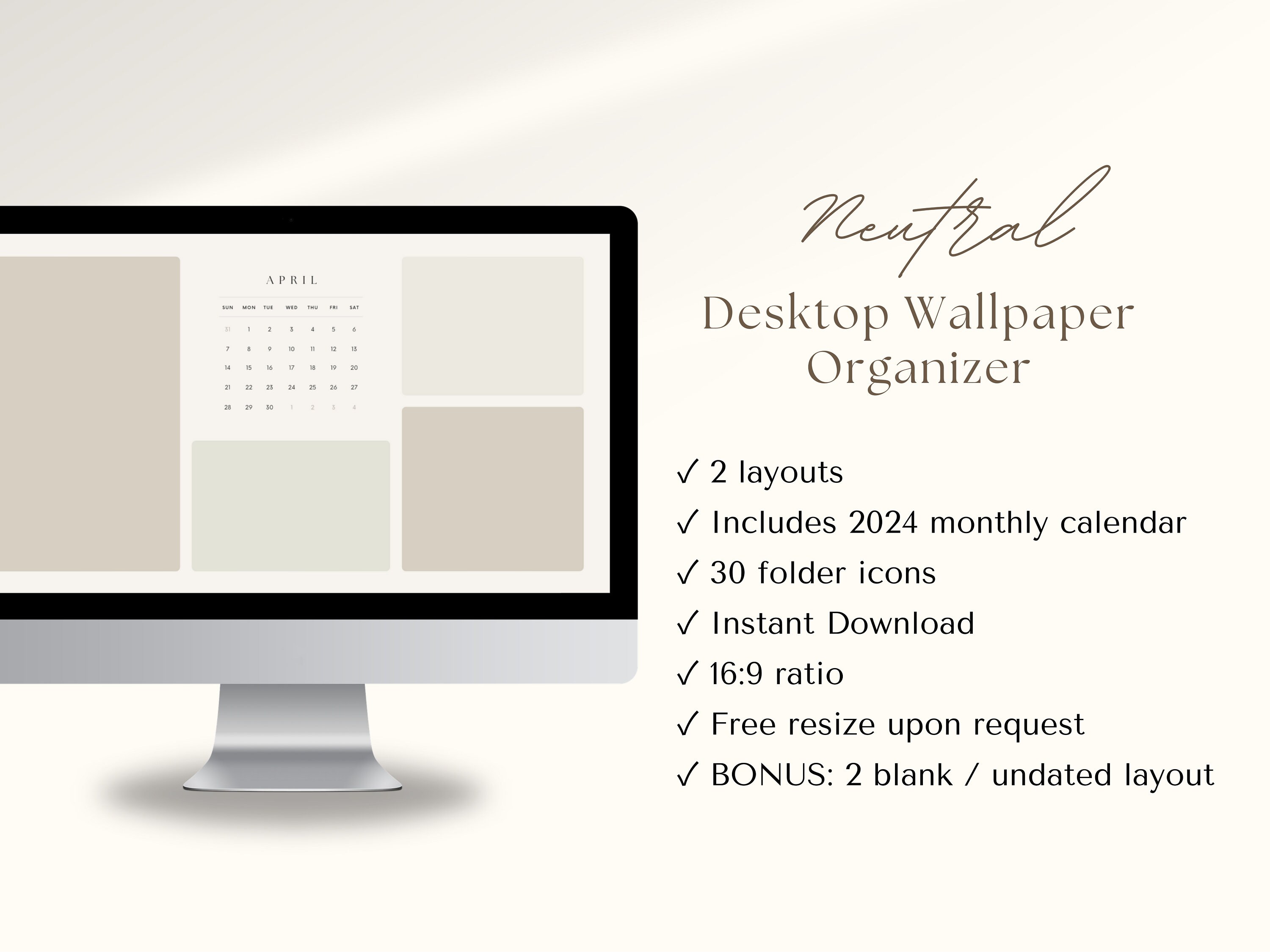 Desktop Wallpaper Organizer With Monthly Calendar 2024, Customizable ...