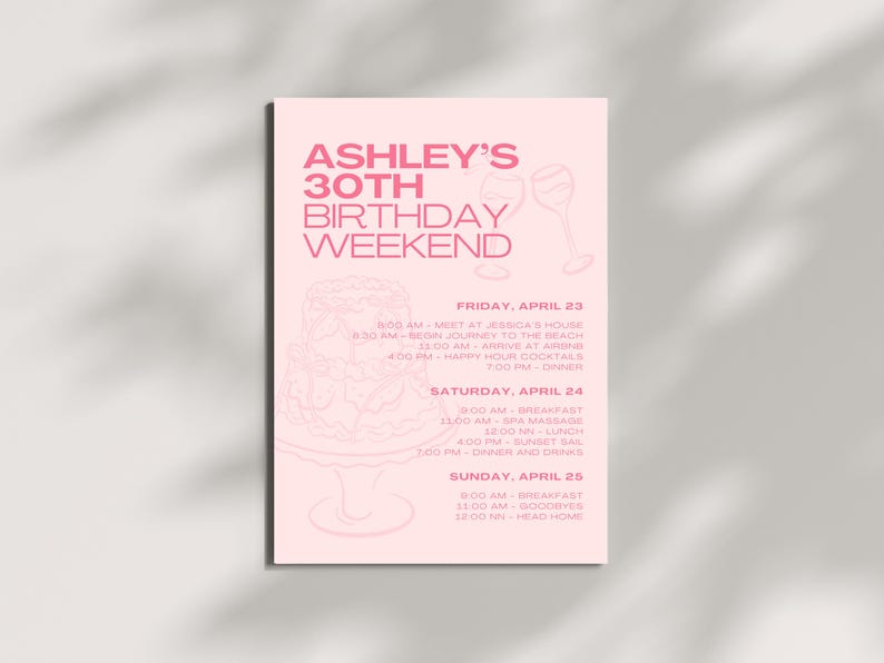 Editable Birthday Weekend Itinerary Template, Printable Birthday ...