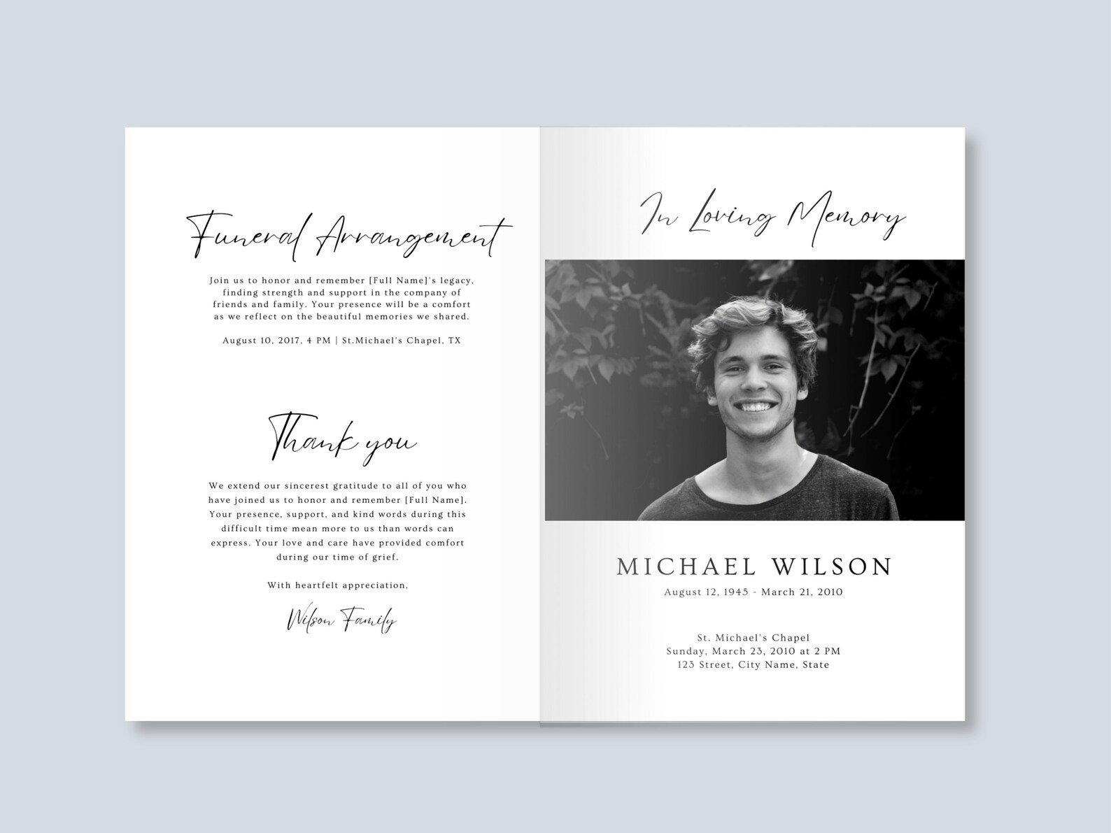 Simple Funeral Program Template, Minimalist Memorial Service, Printable ...