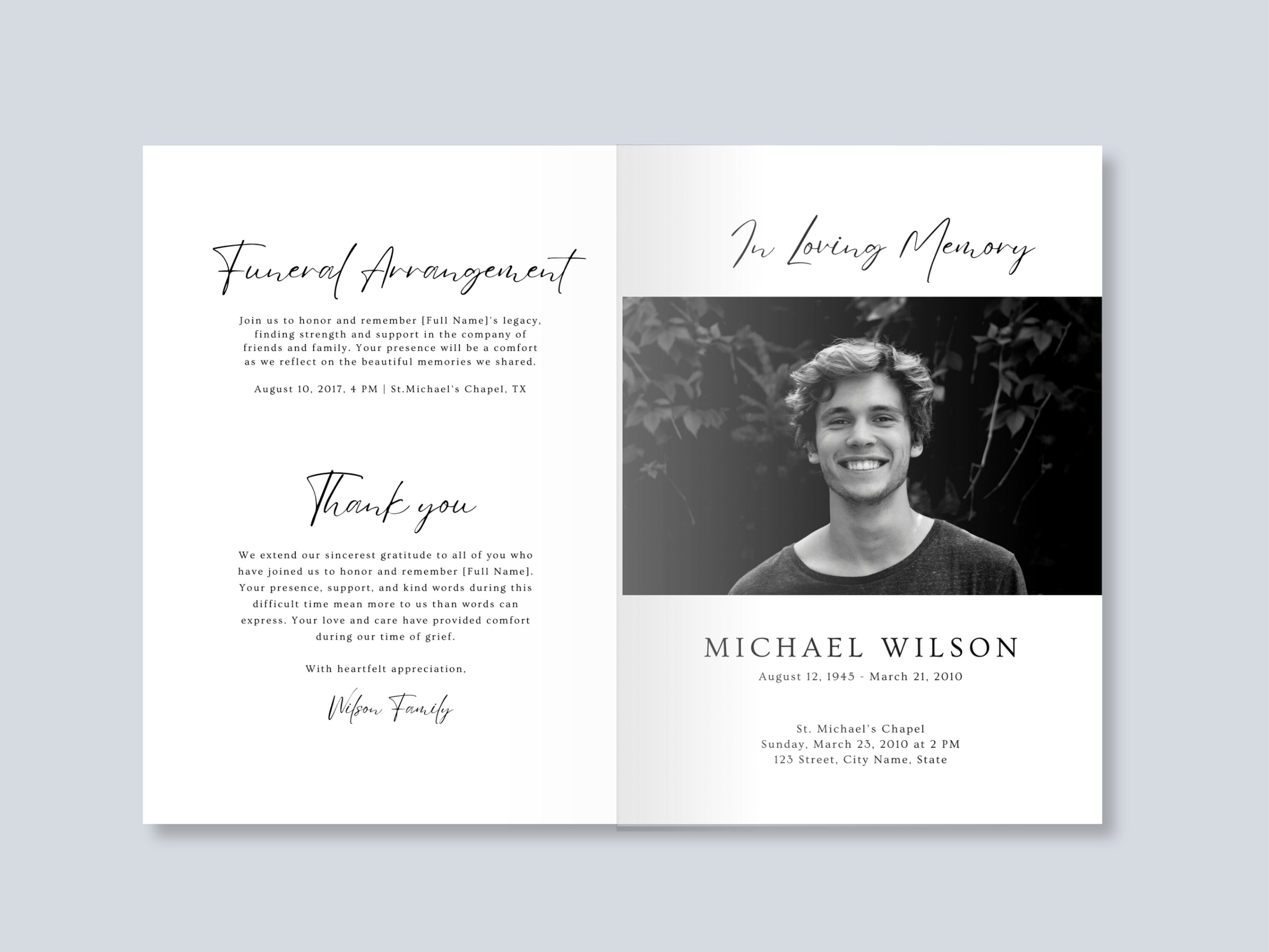 Simple Funeral Program Template, Minimalist Memorial Service, Printable ...