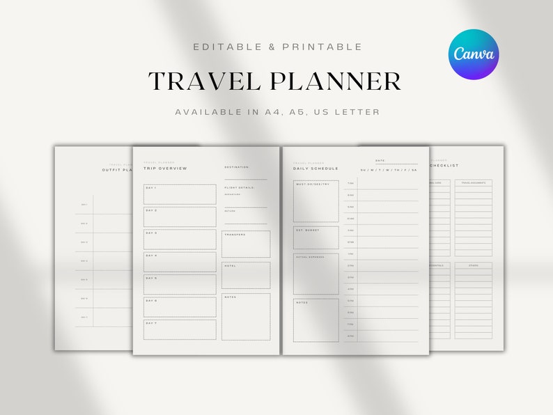 Printable Travel Planner Template Digital Travel Itinerary - Etsy