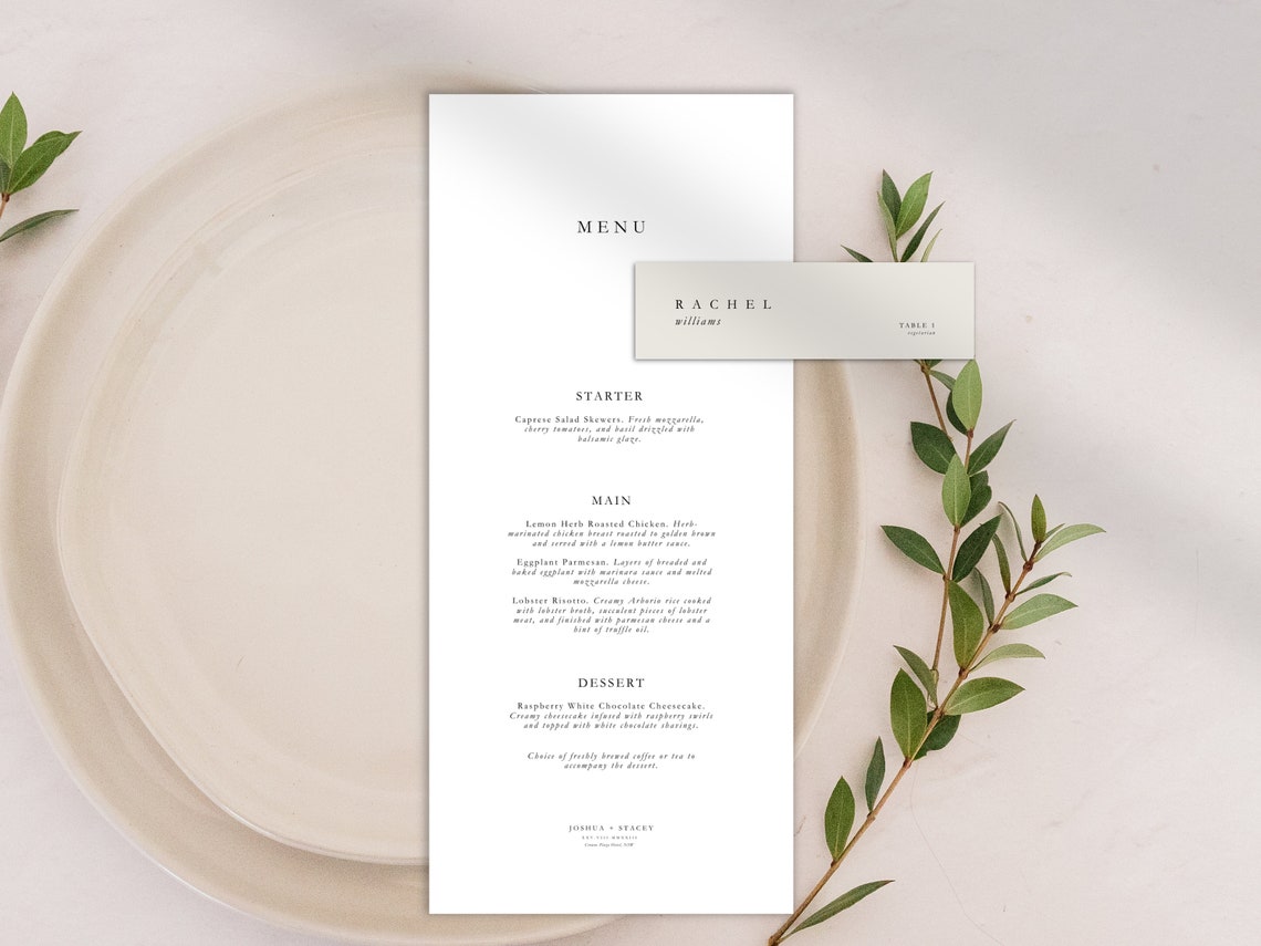 Printable Wedding Menu Template Wedding Dinner Menu Card - Etsy
