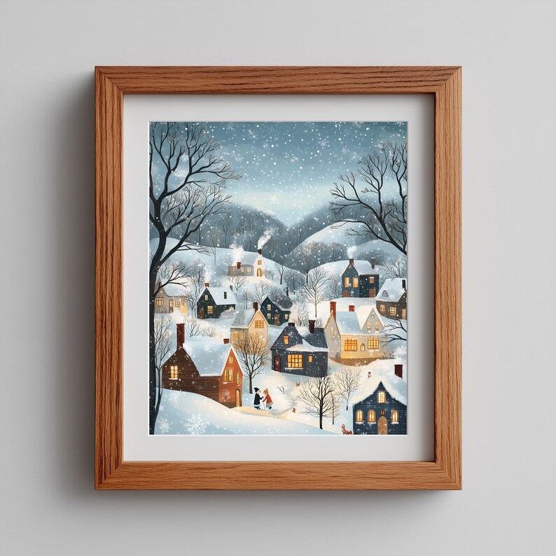 Vintage Winter Village Scene - Cozy Snow-covered Cottages, Cottagecore ...