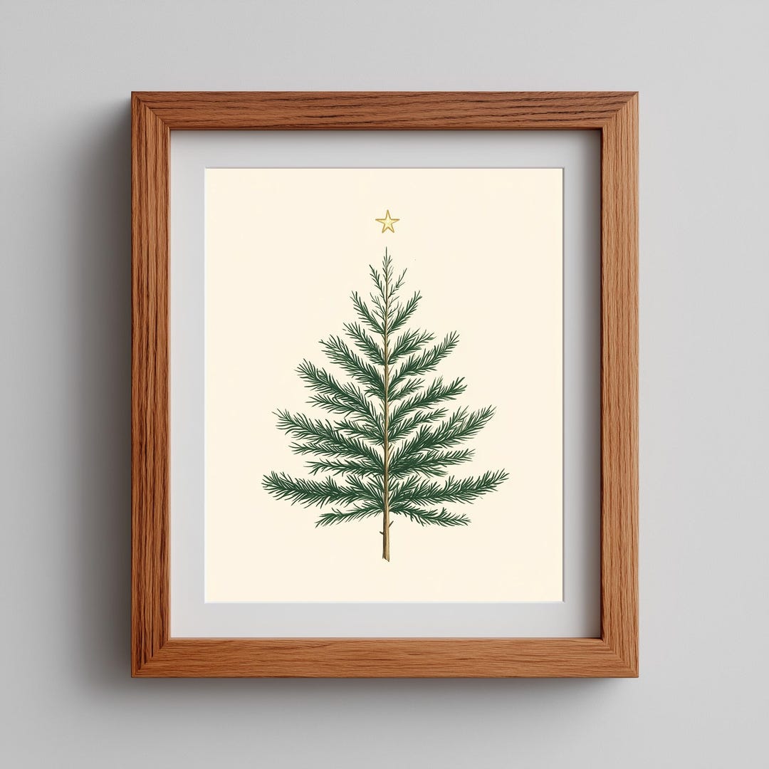 Vintage Evergreen Tree Printable Art, Rustic Farmhouse Decor With Gold ...