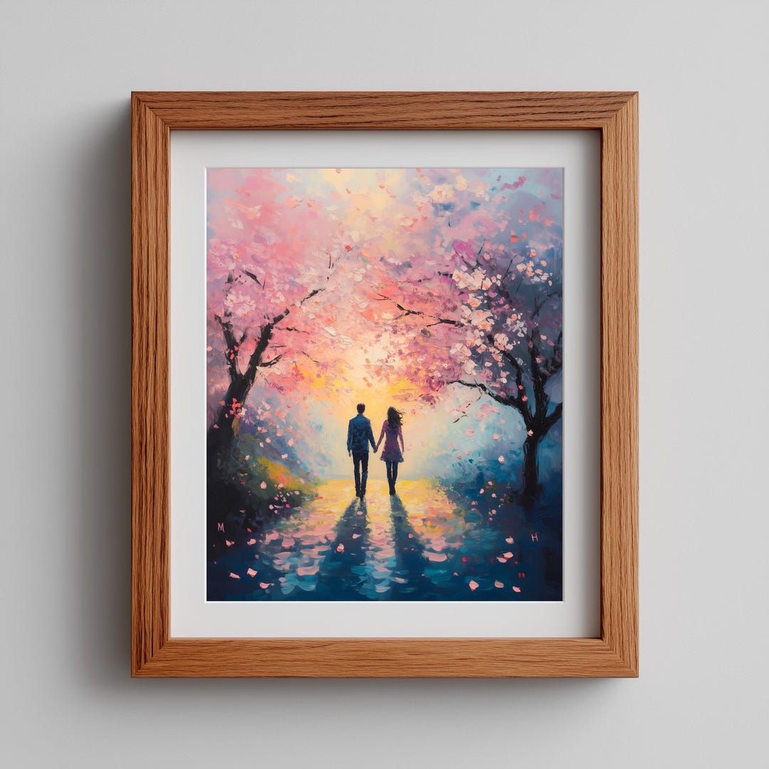 Printable Romantic Couple Stroll - Dreamy Cherry Blossom Path Spring ...