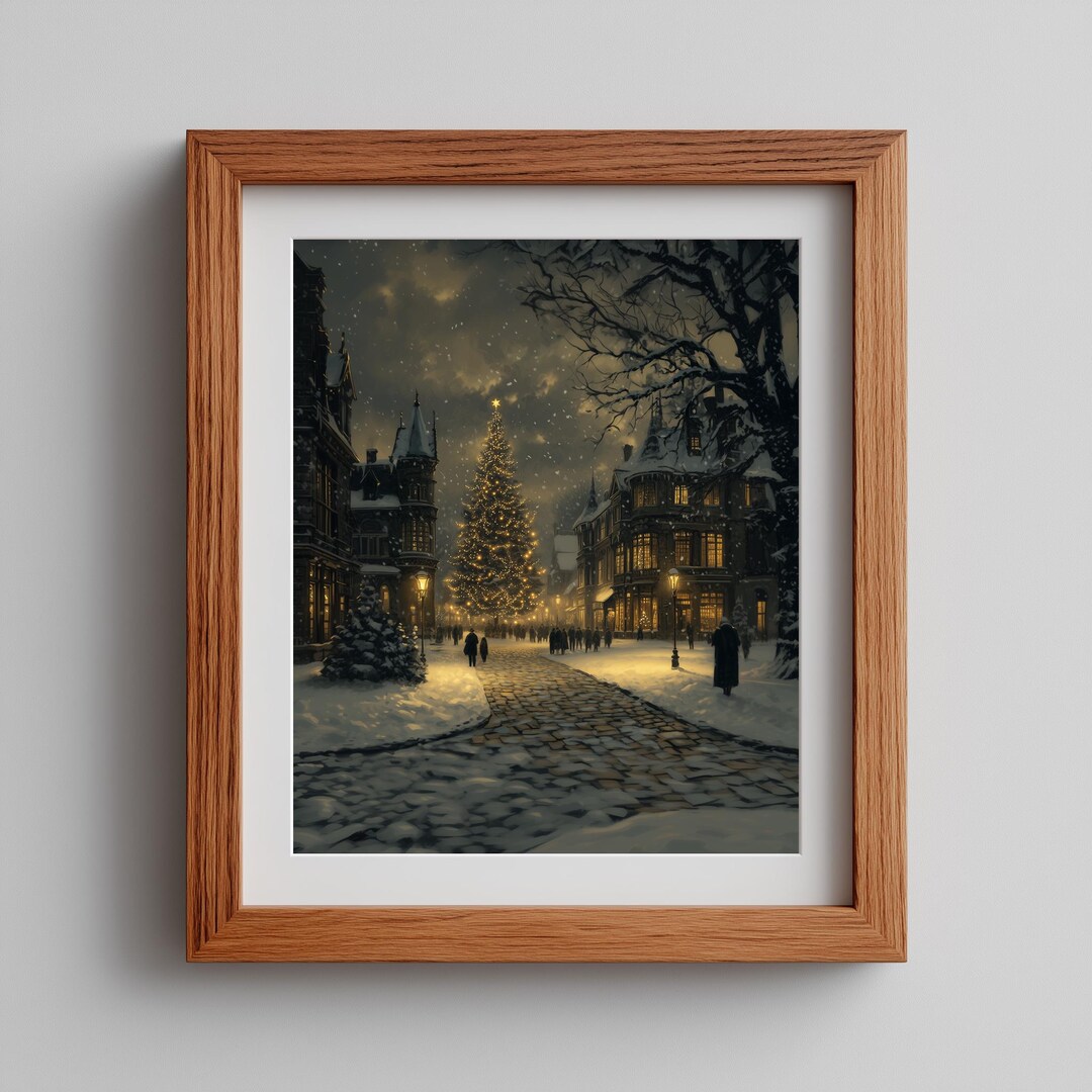 Victorian Town Square Christmas Scene - Moody Digital Illustration ...