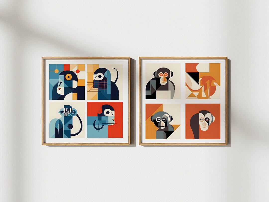 Modern Monkeys Abstract Gallery Wall Print Mid Century Modern Art ...