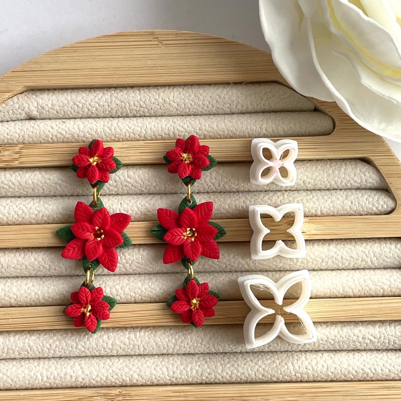 Clay Earrings Poinsettia - Etsy UK