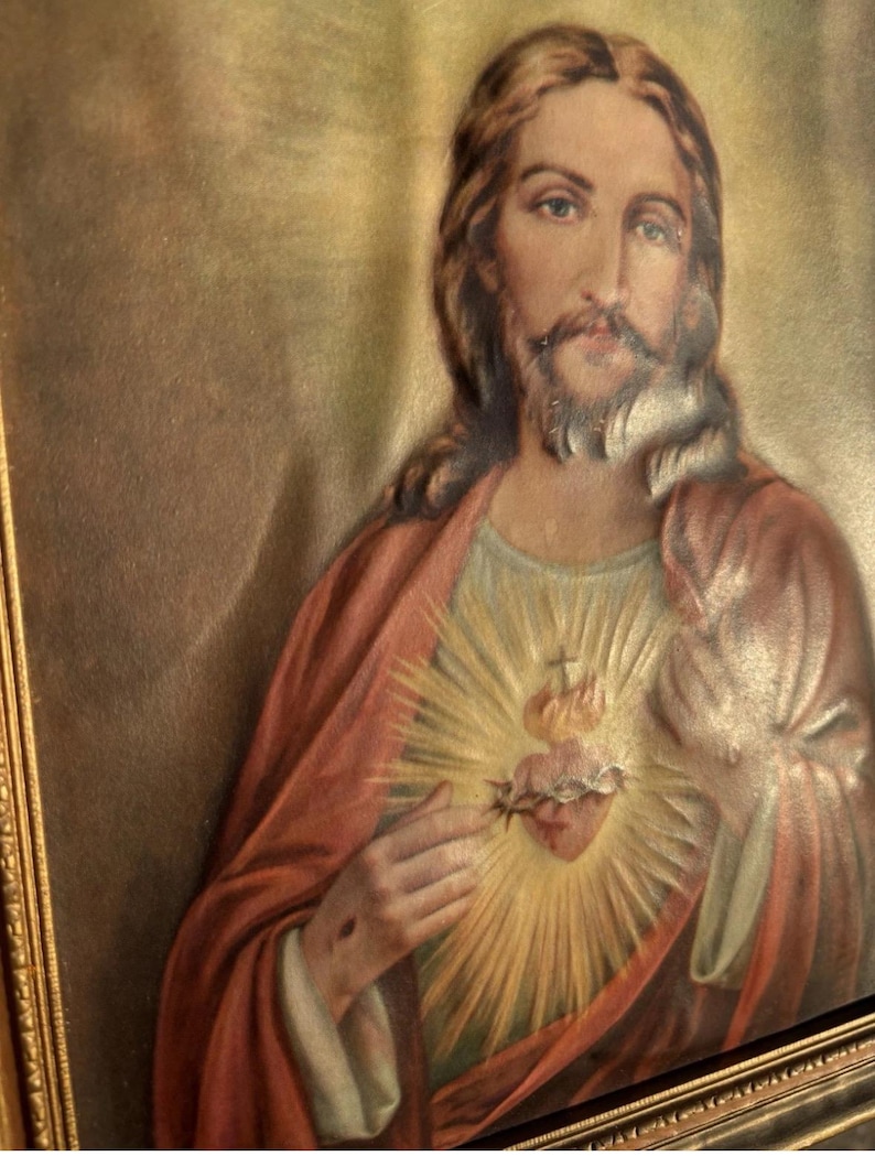 Vintage Sacred Heart of Jesus & Immaculate Heart of Mary 3D Relief Wall ...