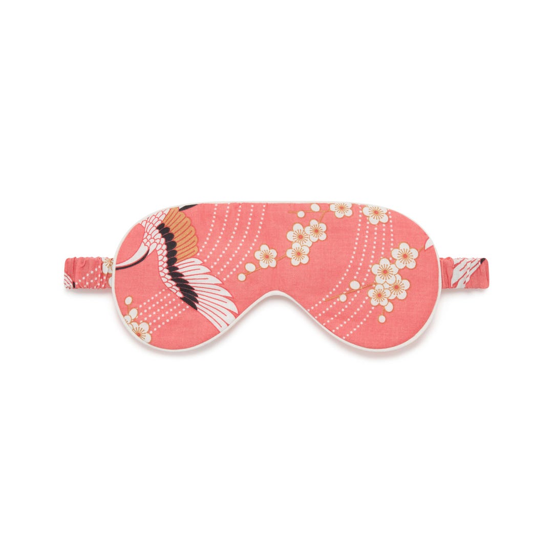 Japanese Crane on Coral Organic Cotton Sleep Mask | Elegant Bird Print ...