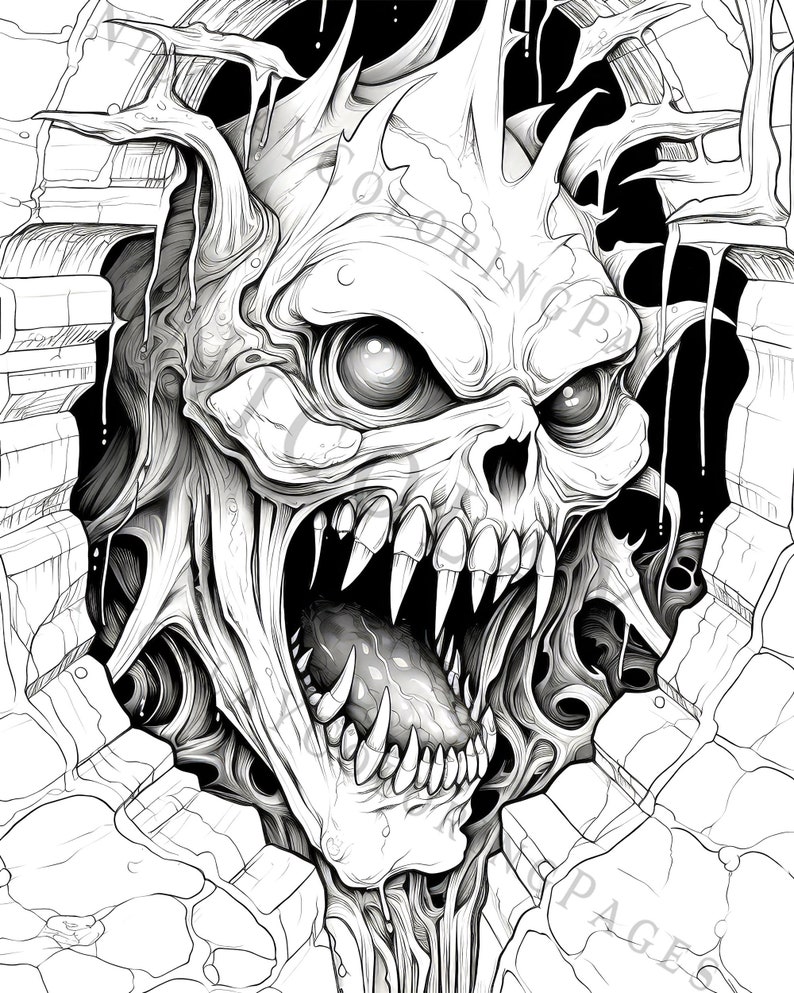 Creepy Creatures - Adult Coloring Pages, Scary and Hounting Monsters of ...
