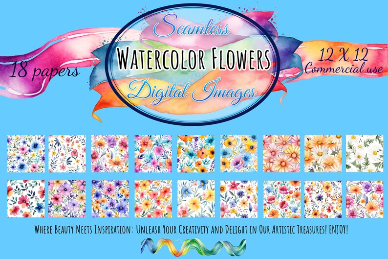 18 Watercolor Flowers Digital Paper, Watercolor Flowers Seamless ...