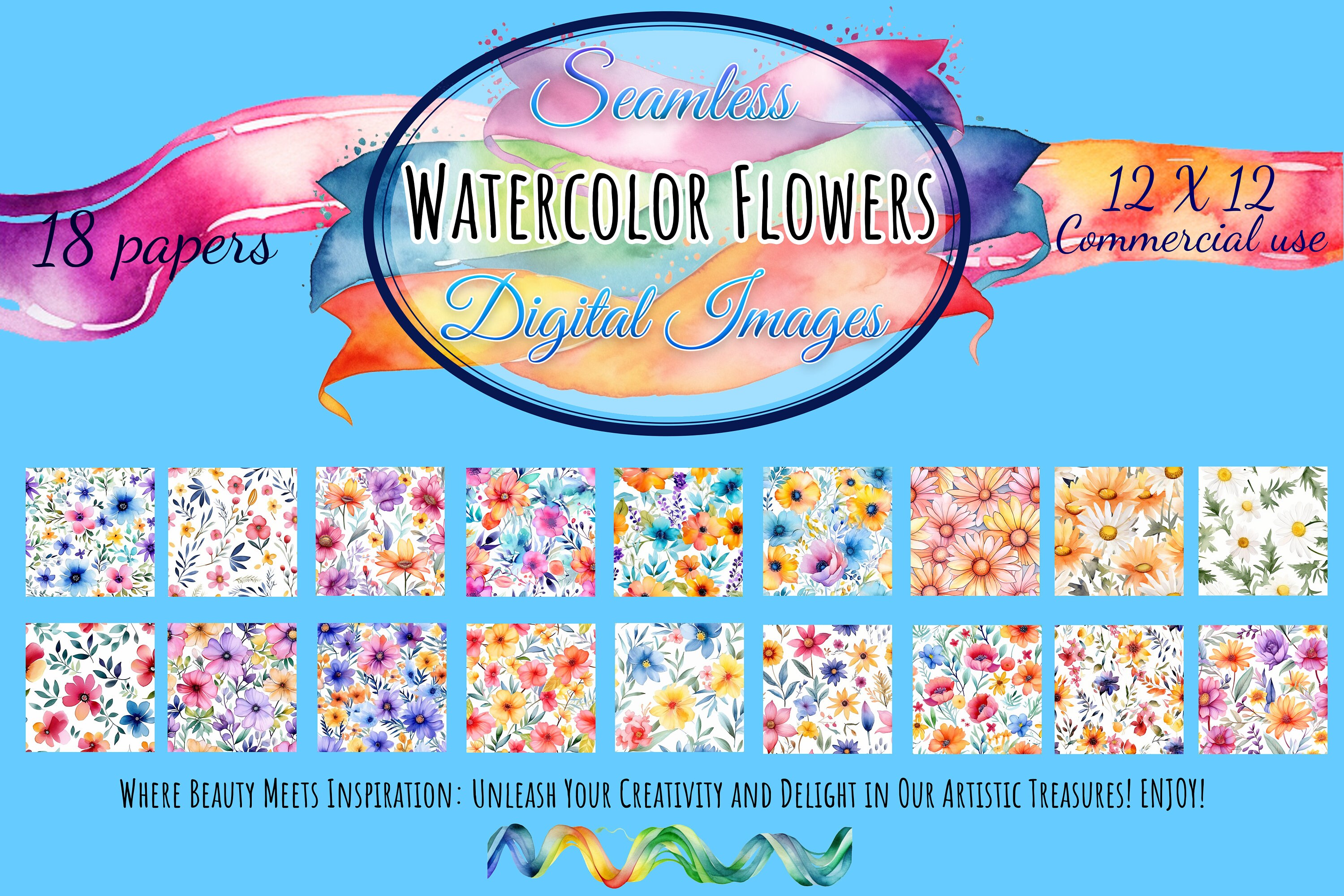 18 Watercolor Flowers Digital Paper, Watercolor Flowers Seamless ...
